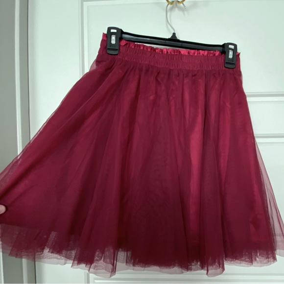 Skirts | Burgundy Red Full Tulle Silky Lines Fairy Princess Mini Skirt ...